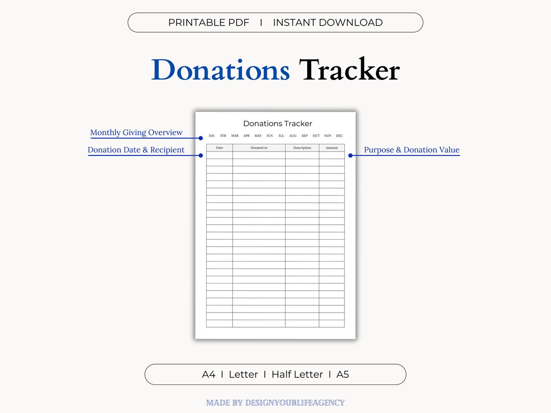 Donations Tracker Printable PDF: Charity, Tithing Log, Manage Your ...