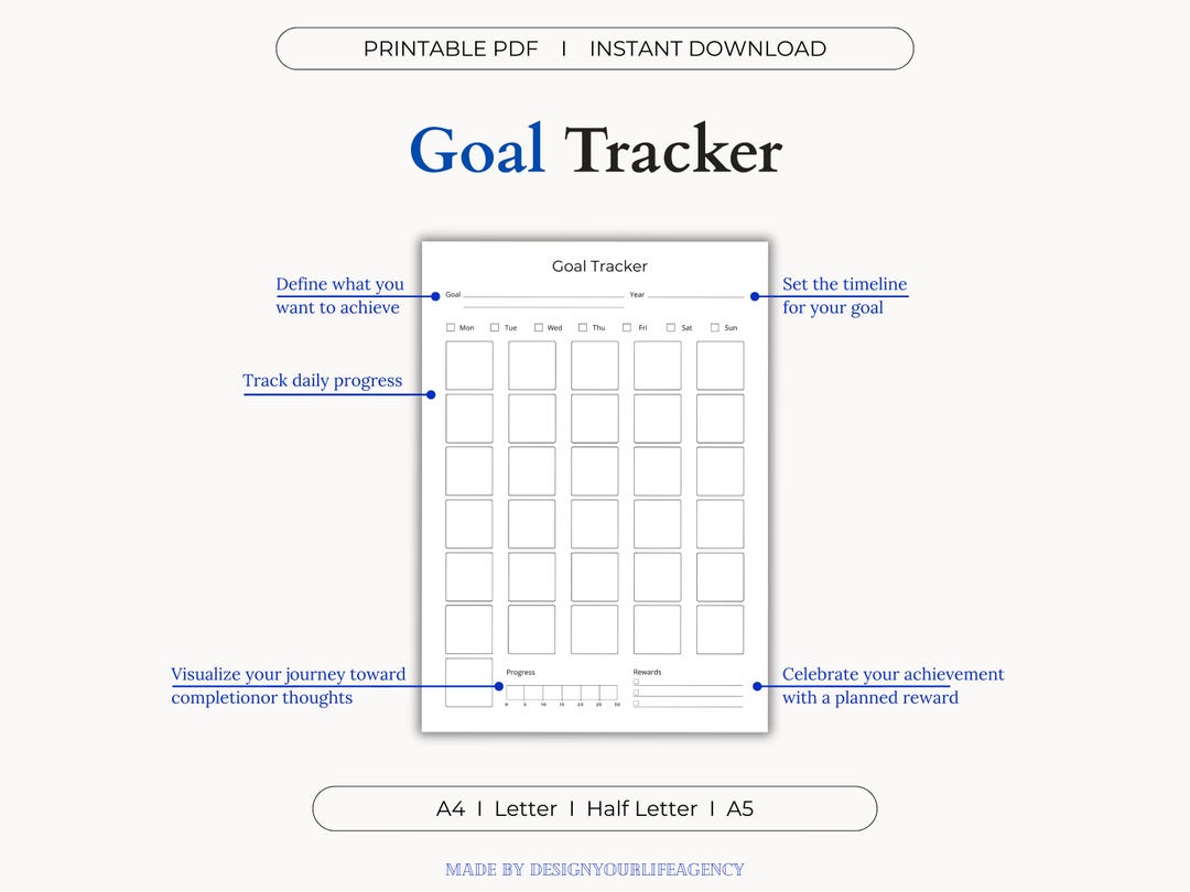 Goal Tracker Printable PDF - Life Planner, Goal Setting Worksheets ...