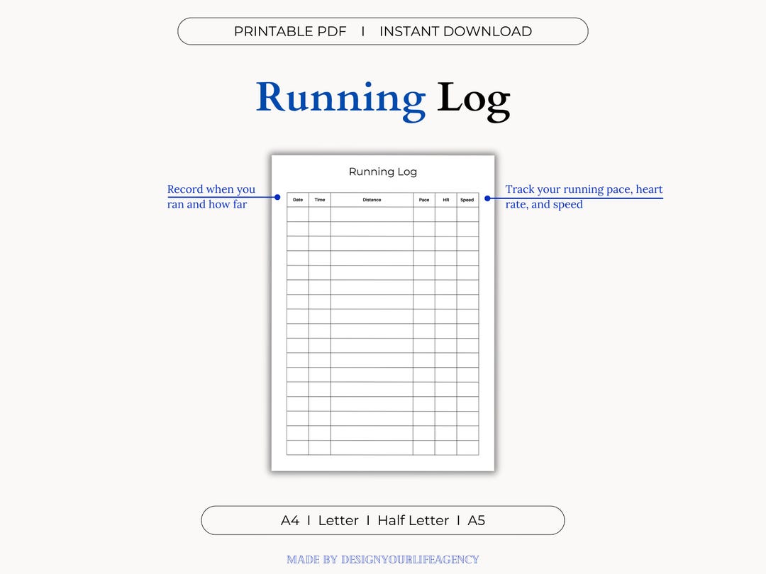 Running Log Printable PDF - Marathon Training Tracker, Cardio Workout ...