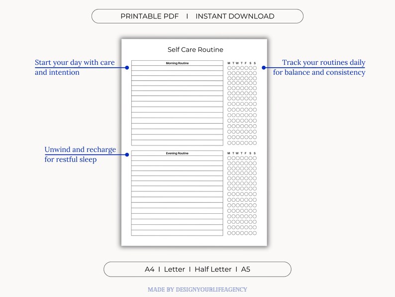 Self Care Routine Tracker: Daily Wellness Planner (printable PDF) - Etsy