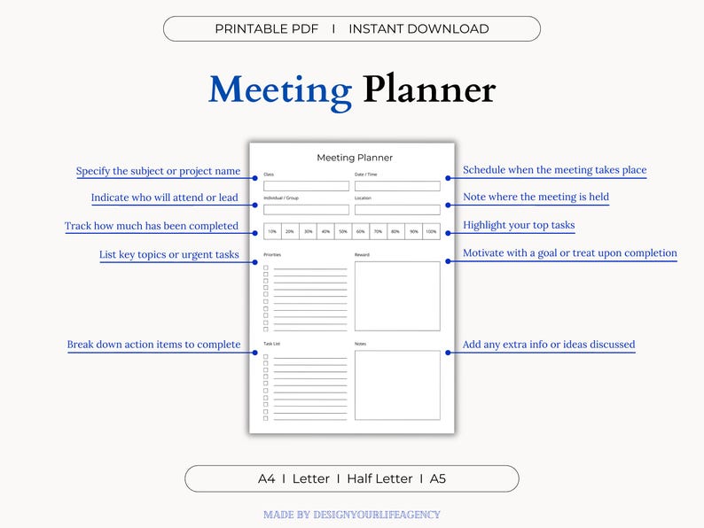 Meeting Planner Printable PDF - Class and Work Meeting Organizer PDF ...