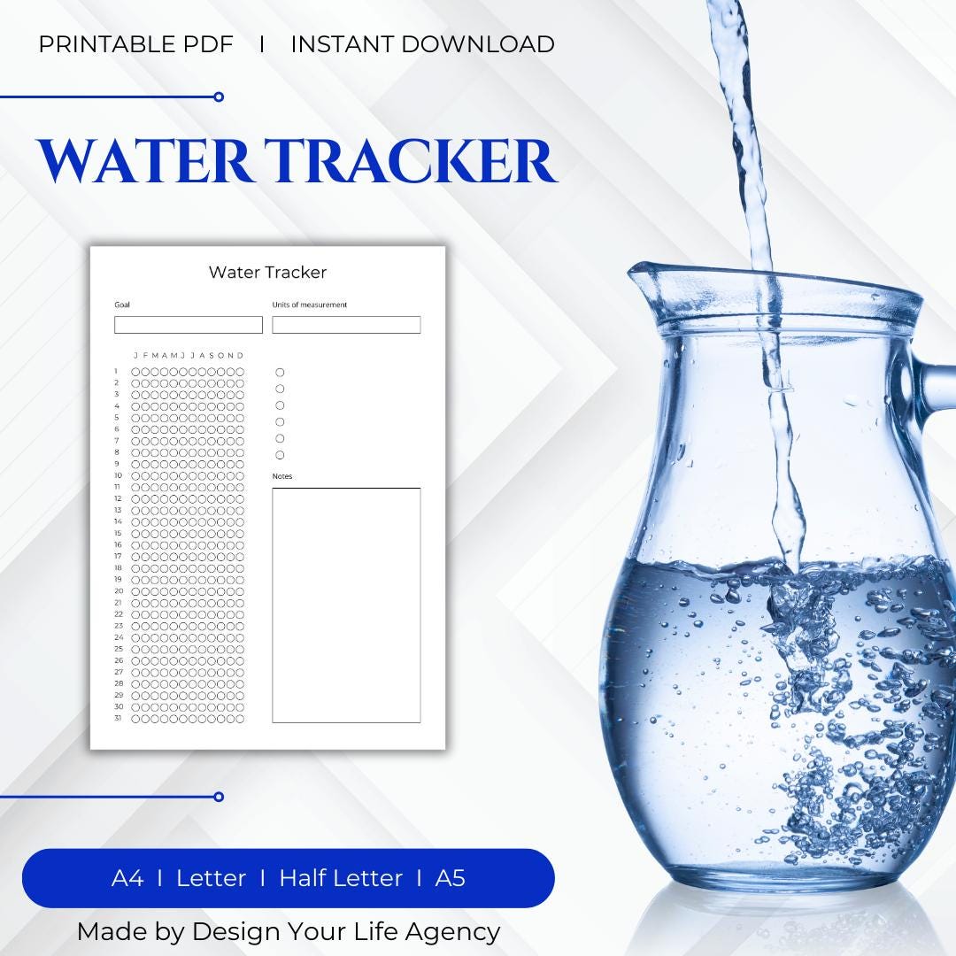 Water Tracker PDF - Track Hydration Goals - Daily Intake - Monthly ...