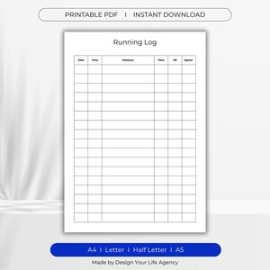 Running Log Printable PDF - Running Tracker - Marathon Training ...