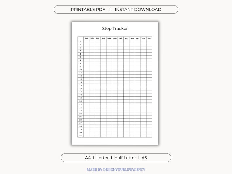 Step Tracker Printable PDF: Daily and Monthly Fitness Log, Personalized ...
