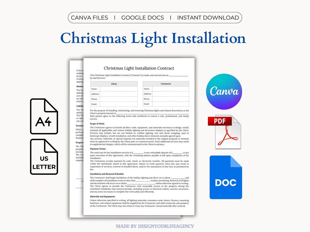 Christmas Light Installation Contract: Holiday, Outdoor, Roofline, Tree ...