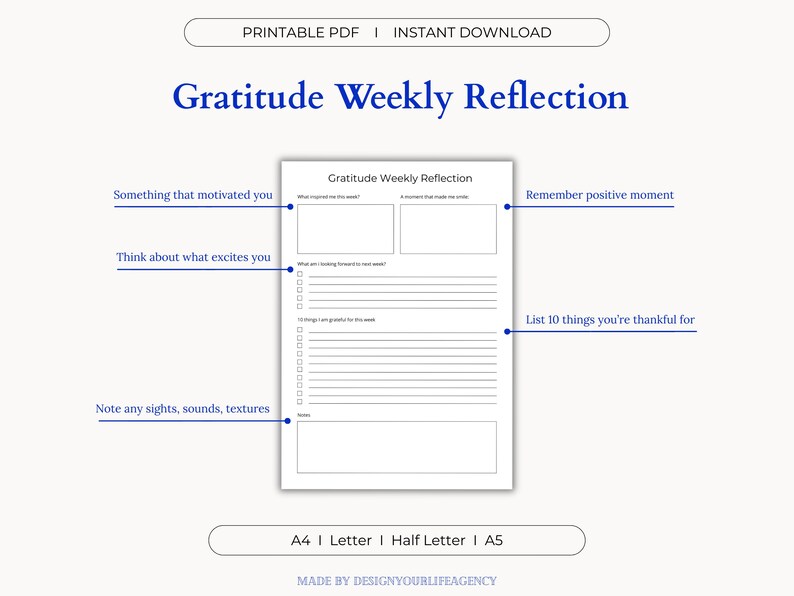 Gratitude Weekly Reflection Printable PDF - Self-care Journal ...