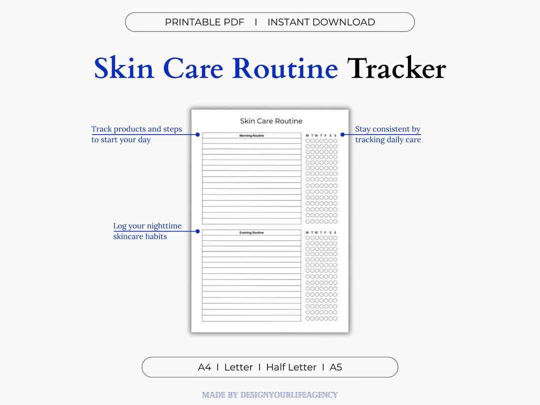 Skincare Routine Tracker PDF: Daily Journaling for Glowing Skin, Weekly ...