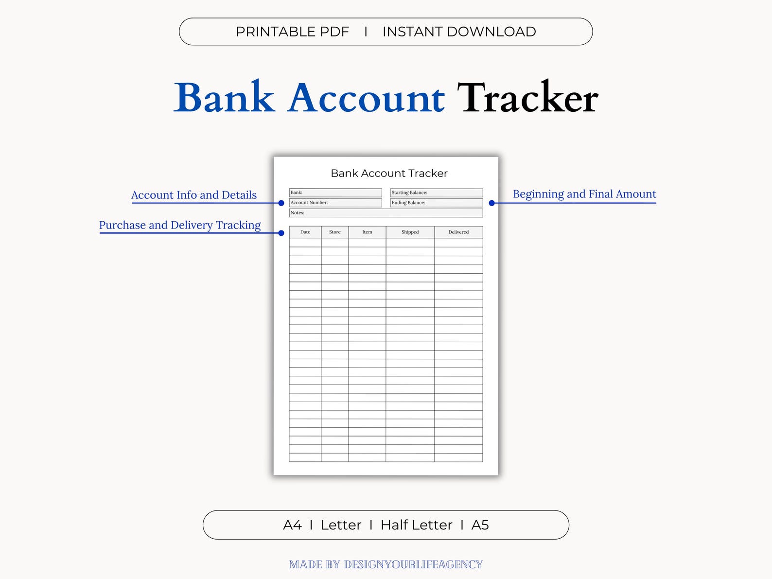 Bank Account Tracker Printable PDF: Multiple Bank Accounts Sheet ...
