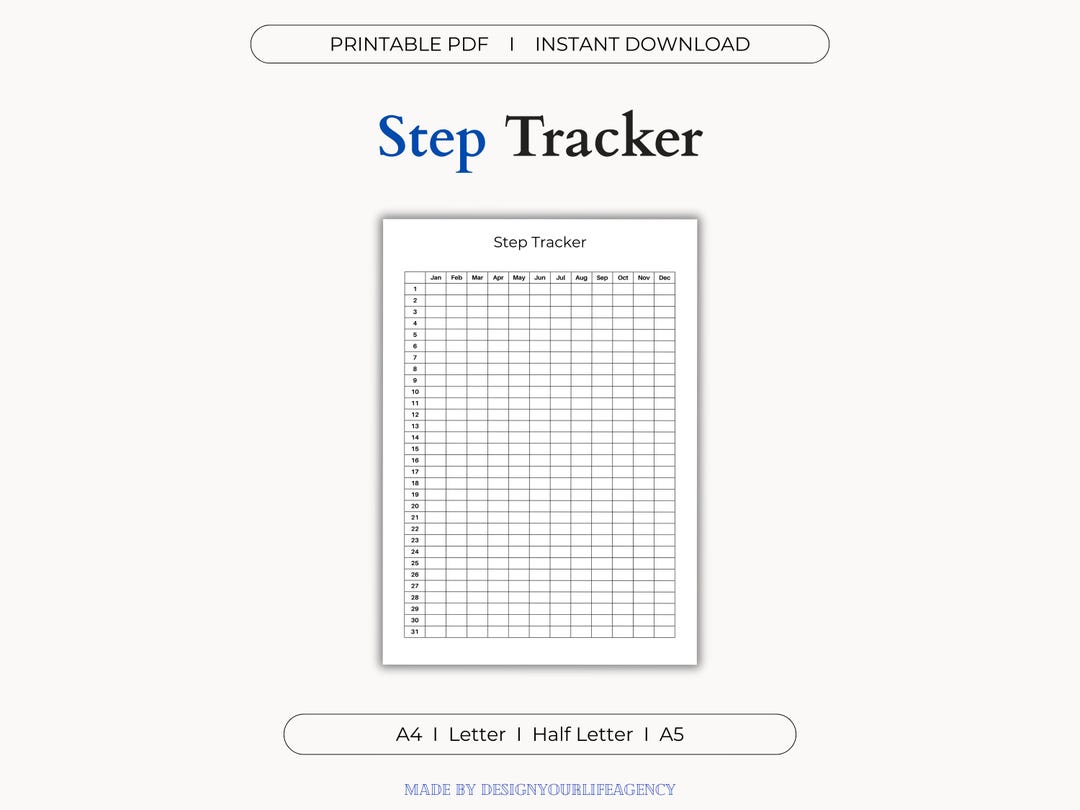 365 Day Step Tracker Printable PDF: Daily Fitness Log, Custom Activity ...