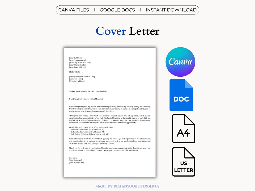 Cover Letter Template: Modern ATS Friendly Resume Letter, Minimalist ...