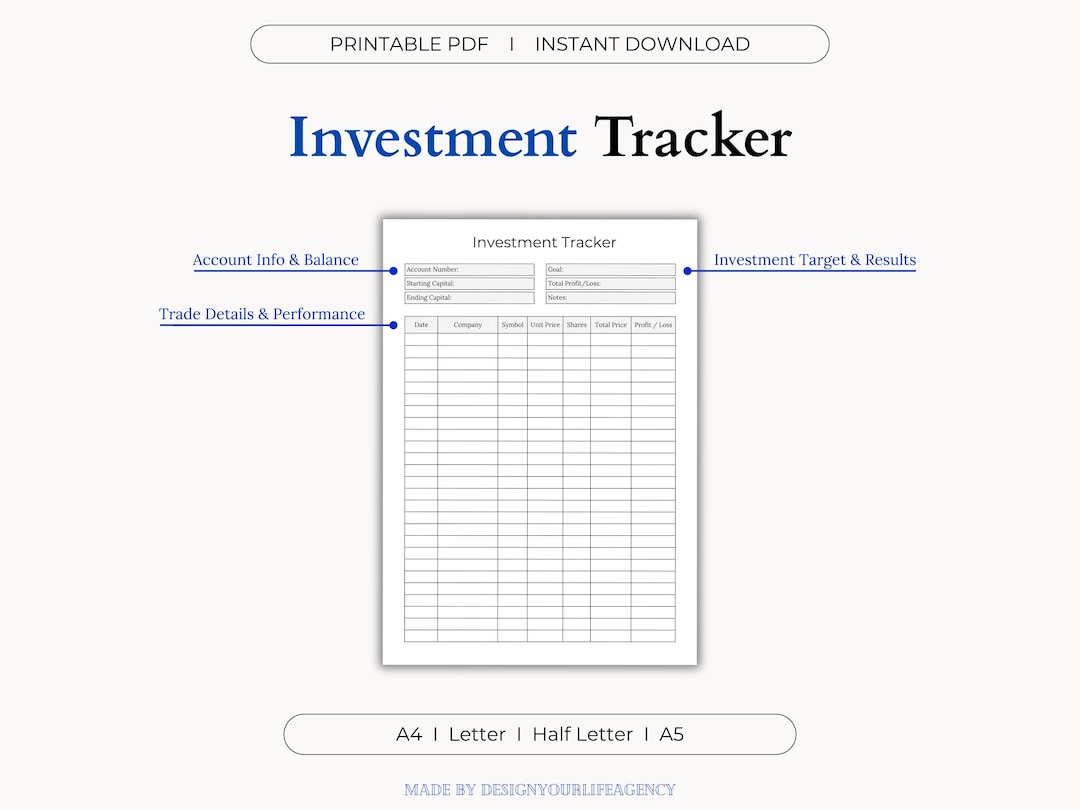 Investment Tracker Printable PDF: Stock Market Portfolio Log, Dividend ...