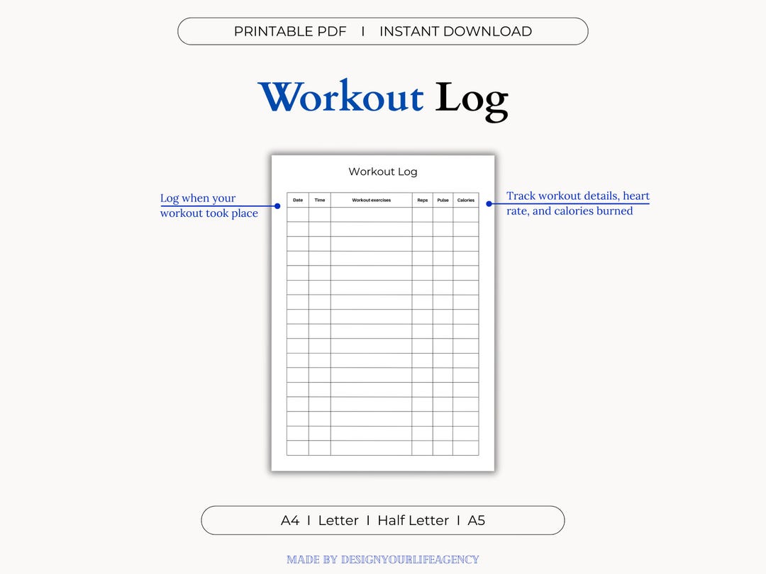 Workout Log Printable PDF - Exercise and Progress Sheet, Resistance ...