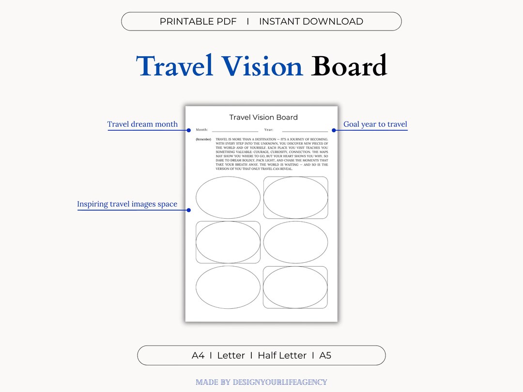 Travel Vision Board Printable PDF: Trip Planner, Journey Goals ...