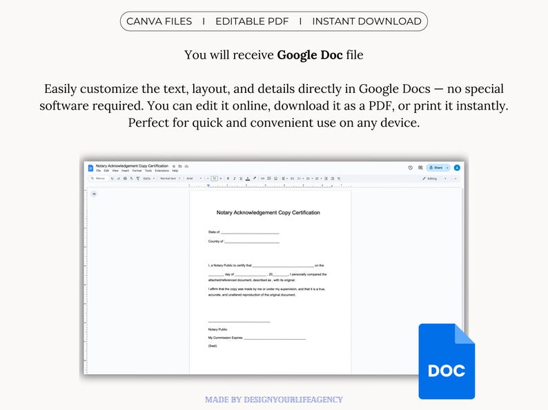Notary Copy Certification Form: Notarial Certificate Template, Acknowledgment Public Document ...