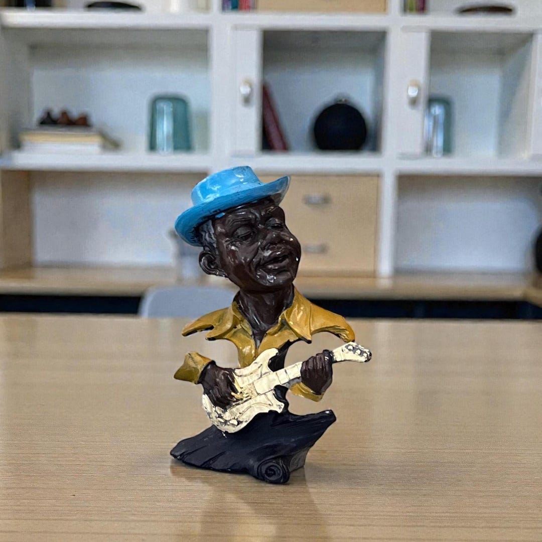 Hand Painted Polyester Jazz Guitar Player Sculpture | Modern Art Object ...