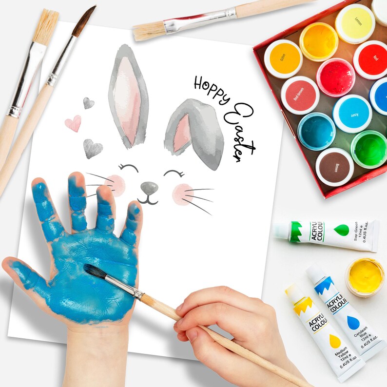 Hoppy Easter Bunny Footprint Art Printable, Easter Footprint Art Craft ...