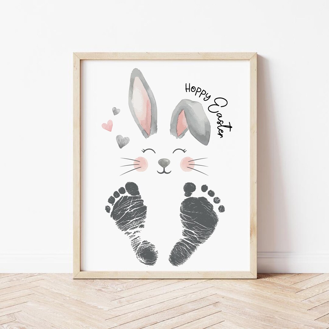 Hoppy Easter Bunny Footprint Art Printable, Easter Footprint Art Craft ...