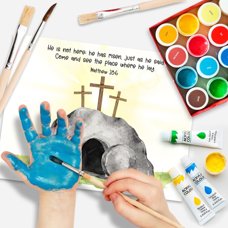 He is Risen Handprint Art Printable, Christian Easter Handprint Art ...