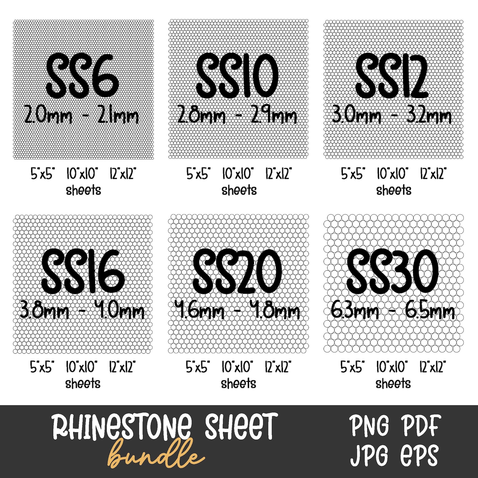 Rhinestone Honeycomb Sheet Bundle, SS6, SS10, SS12, SS16, SS20, SS30 ...