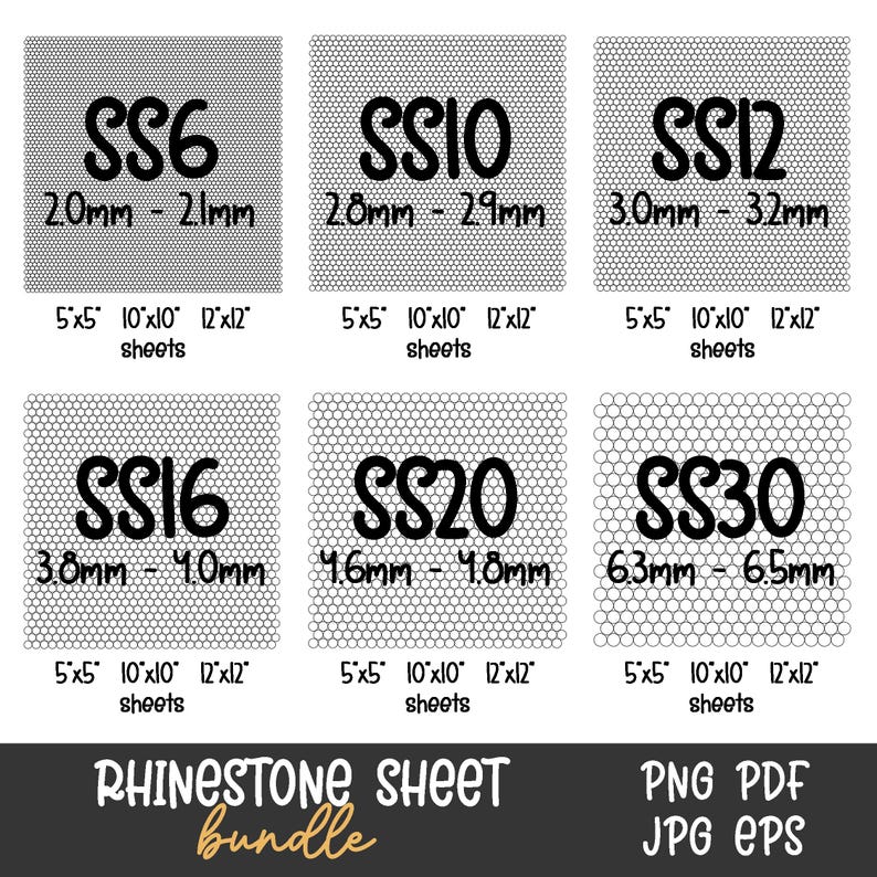 Rhinestone Honeycomb Sheet Bundle, SS6, SS10, SS12, SS16, SS20, SS30 ...