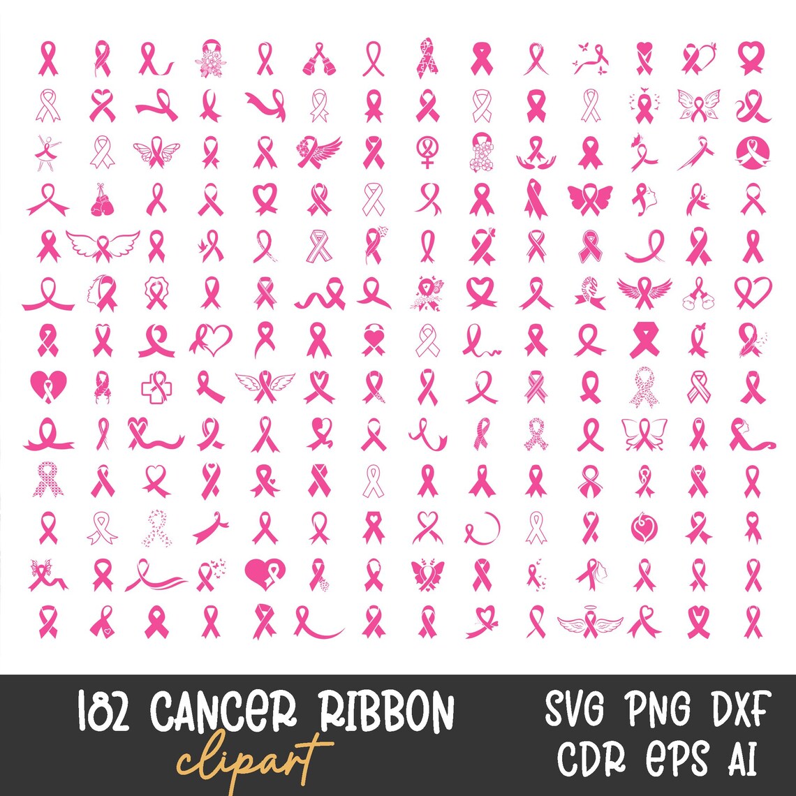 Cancer Ribbon Svg Bundle, Awareness Ribbon Svg, Pink Cancer Ribbon Svg ...