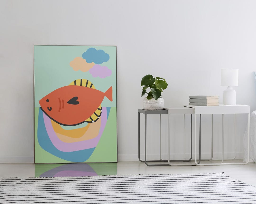 Colorful Abstract Pop Art Fish in Water With Clouds - Printable Wall ...