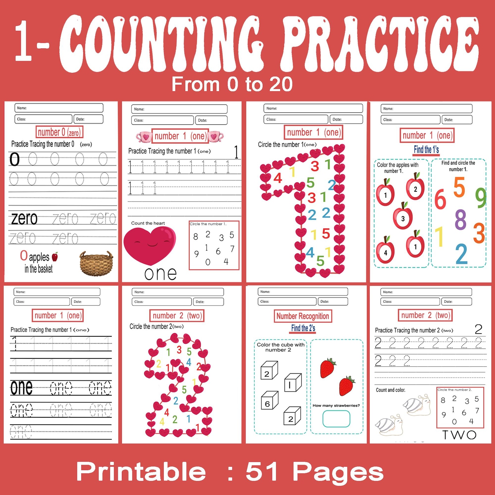 Preschool Math Worksheets: Number Lines, Shapes, Patterns (digital ...