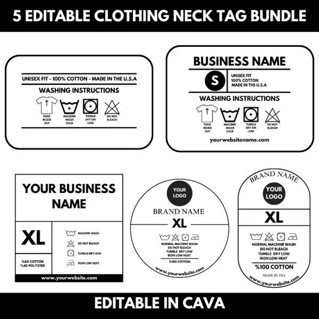 5 Editable Clothing Tag Bundle | Custom DIY Neck Label | Garment Care ...