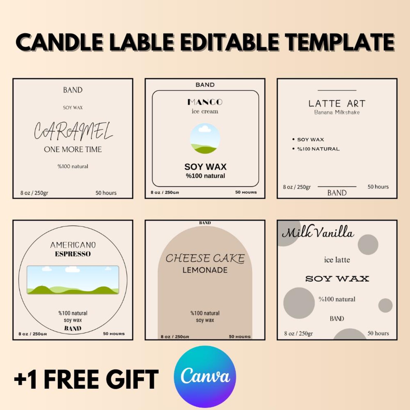 6 Editable Candle Label Bundle | Canva Label Template | Custom Candle ...