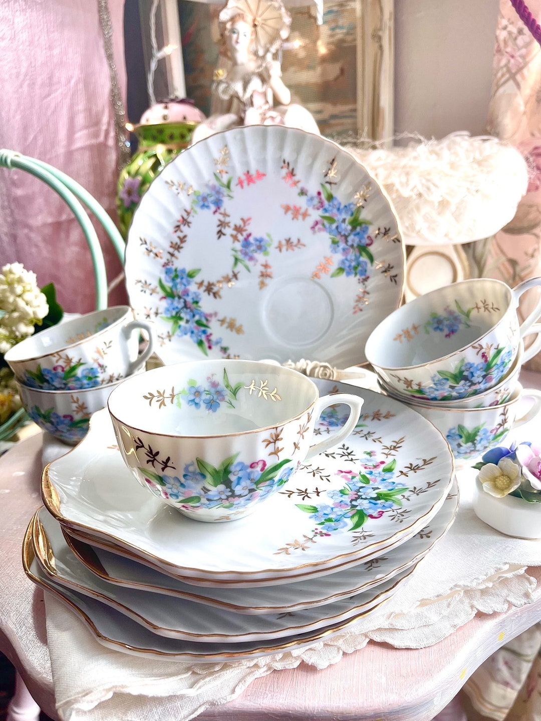 Vintage Tennis Set Sandwich Set Forget Me Nots Pattern Sold Separately ...