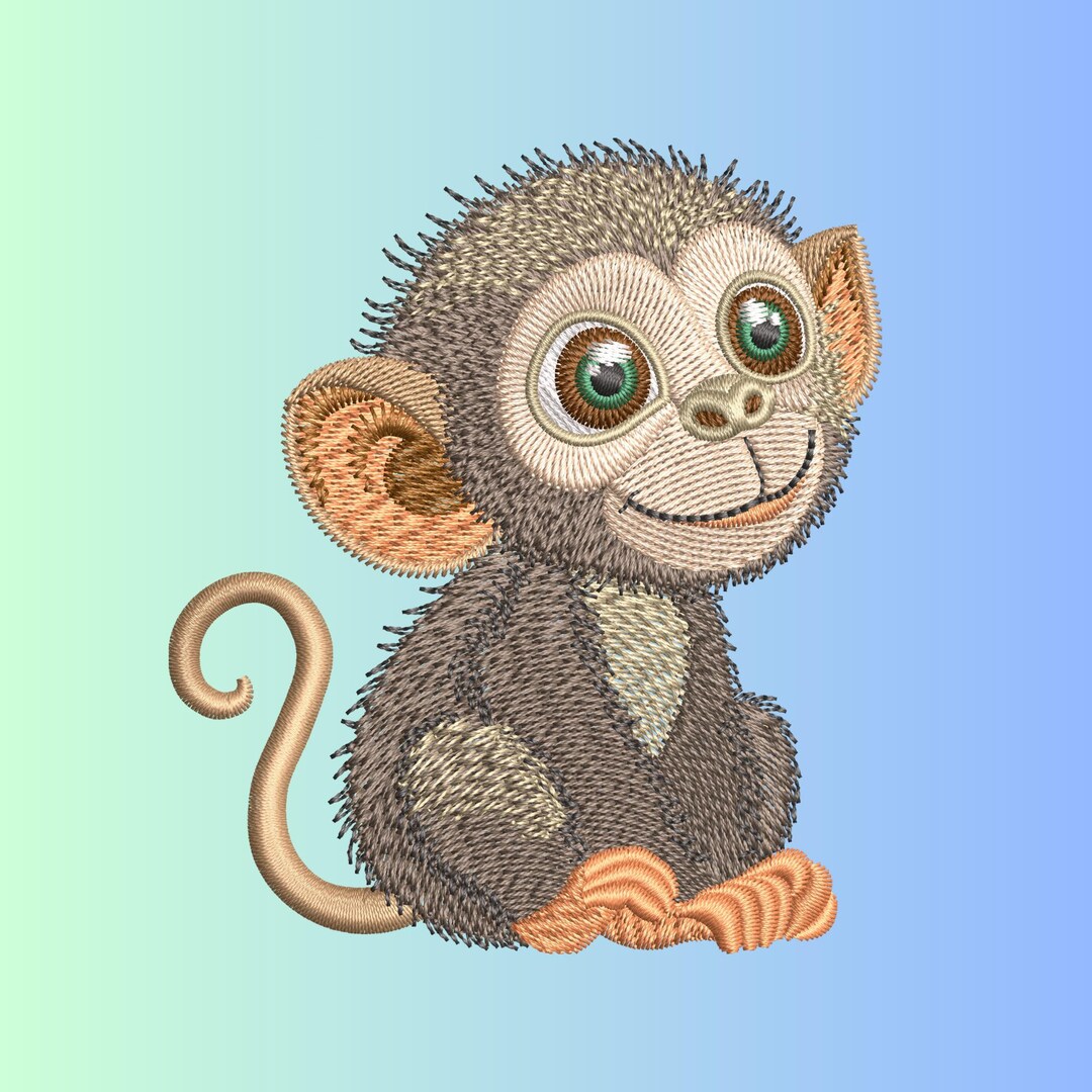 Baby Monkey Embroidery Design: Big-eyed Embroidery (4 Sizes, Digital ...
