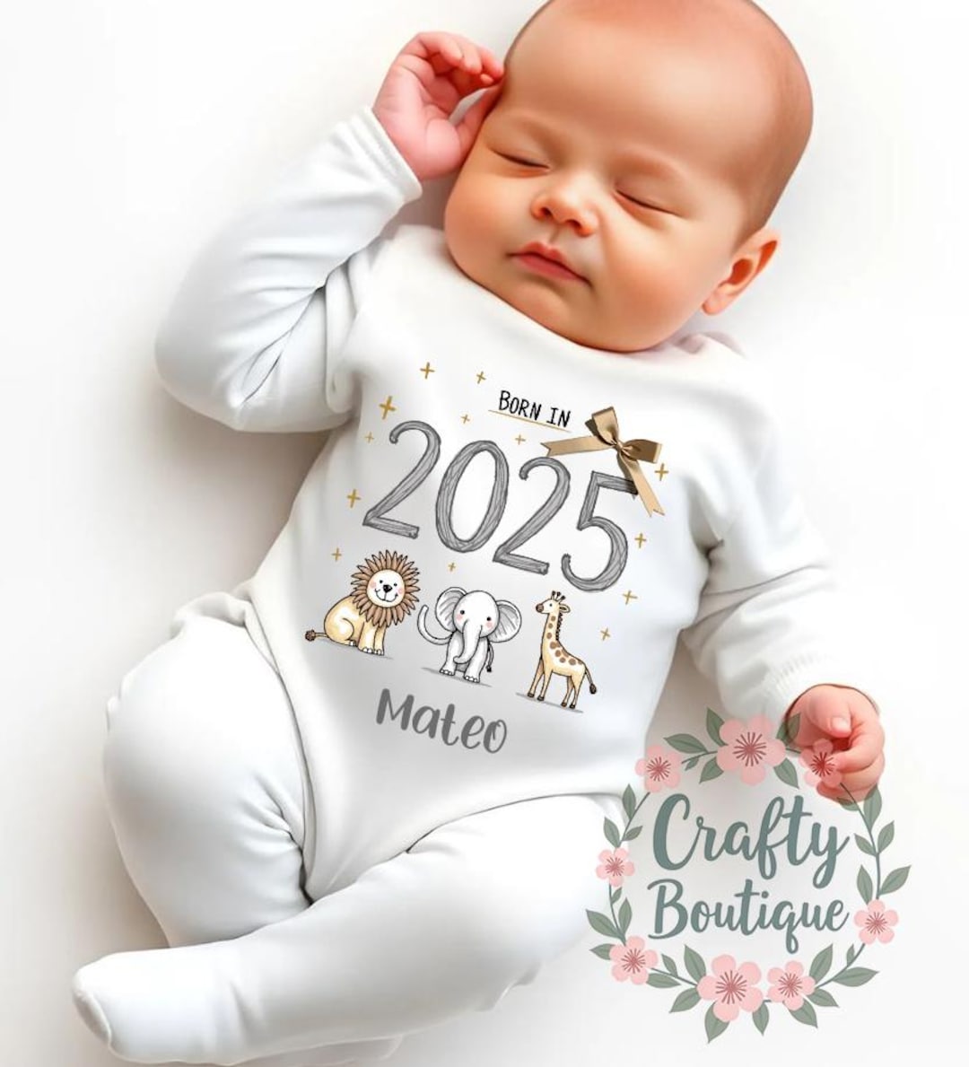 Baby Announcement, Personalised Custom Name 'born in 2025' Baby Grow ...