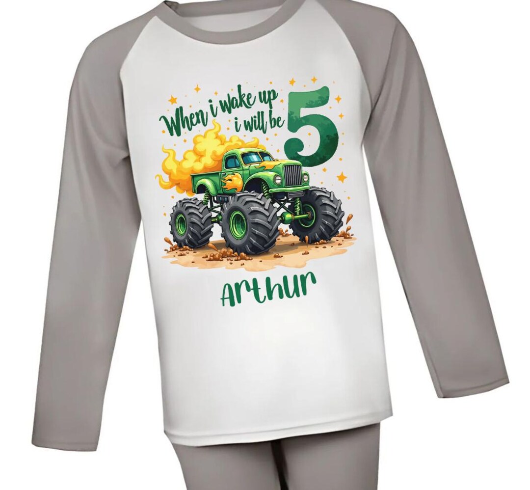 When I Wake up I Will Be 5, Boys Birthday Pjs, Monster Truck Pyjamas ...