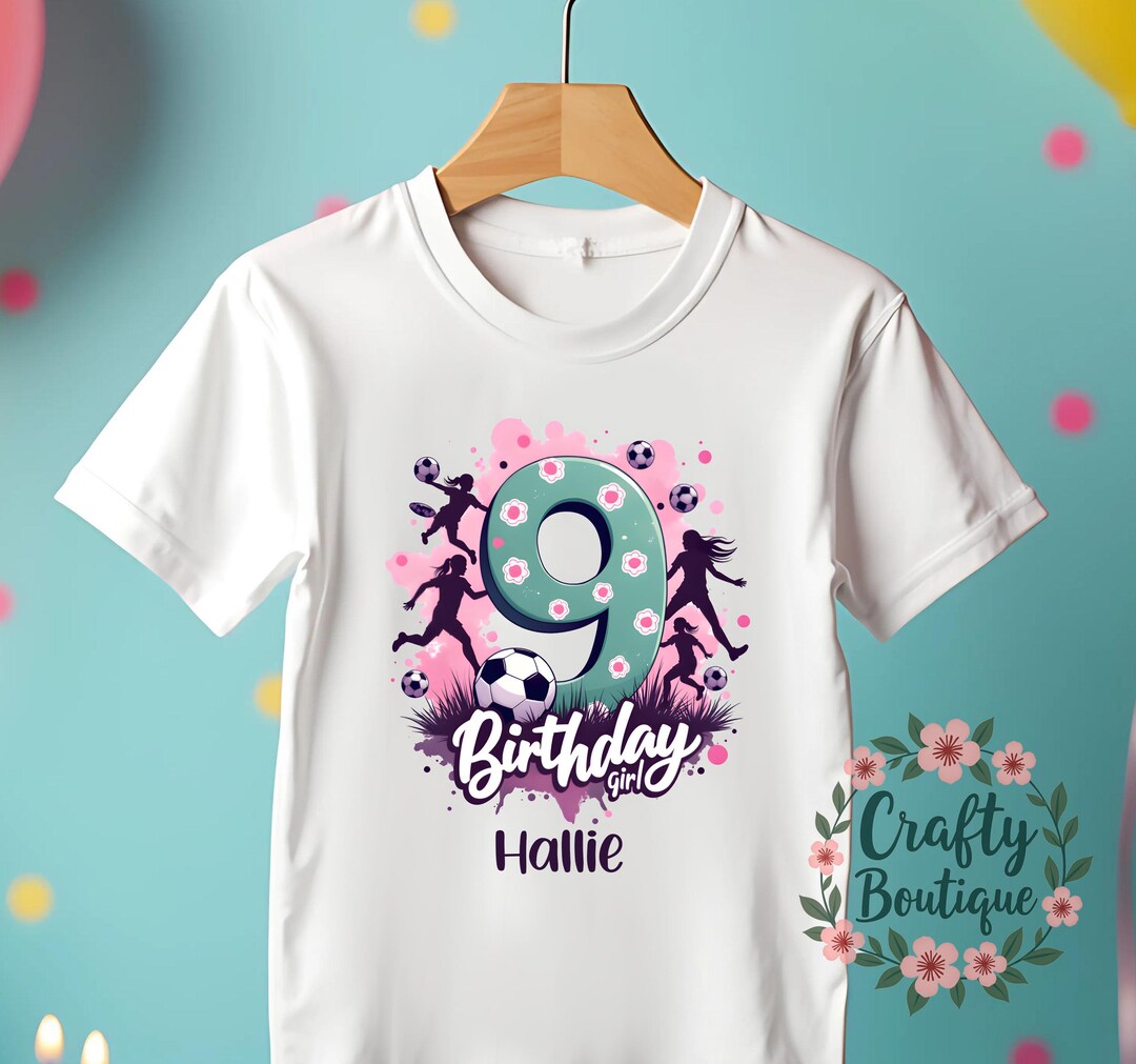 Personalized 9th Birthday Girl Football T-shirt - 1699 - Etsy UK