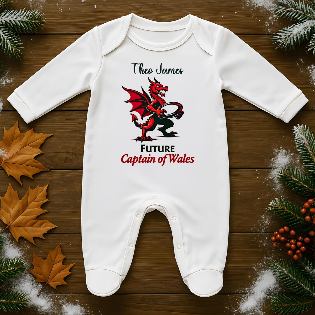 Future Captain for Wales, Cute Rugby Baby Grow, Personalised Welsh ...