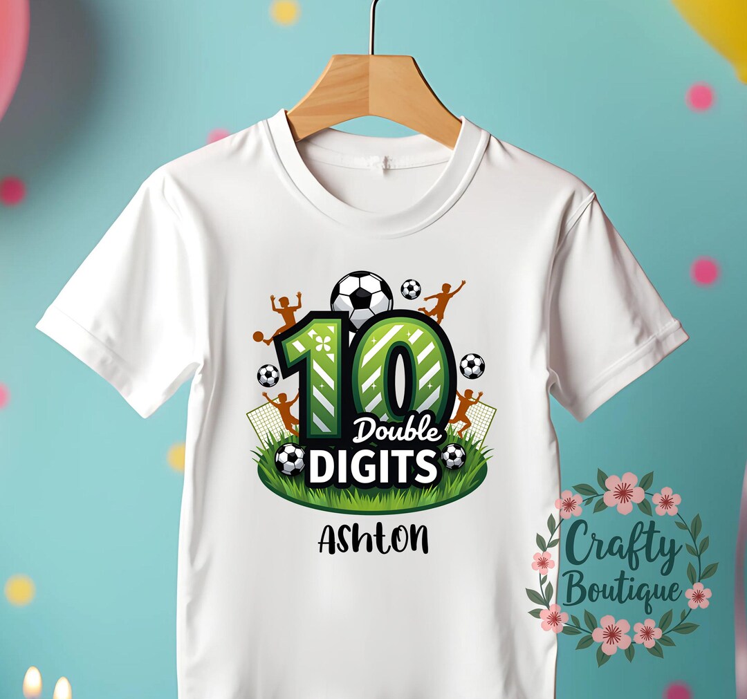 Age 10 Football Top, Double Digits Shirt, Soccer Birthday T-shirt, Boys ...
