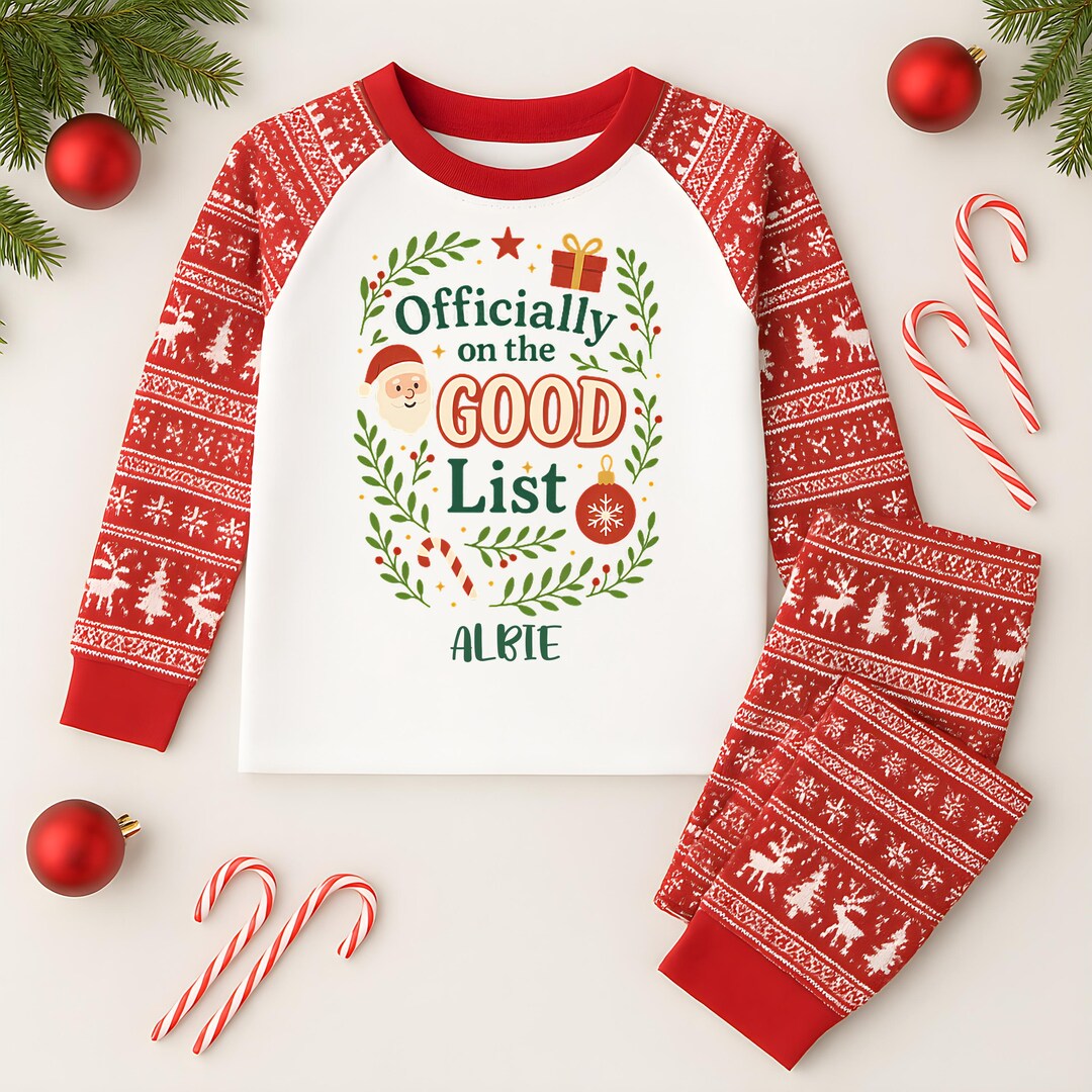 Officially on the Good List, Xmas Eve Pjs, Personalised Christmas ...