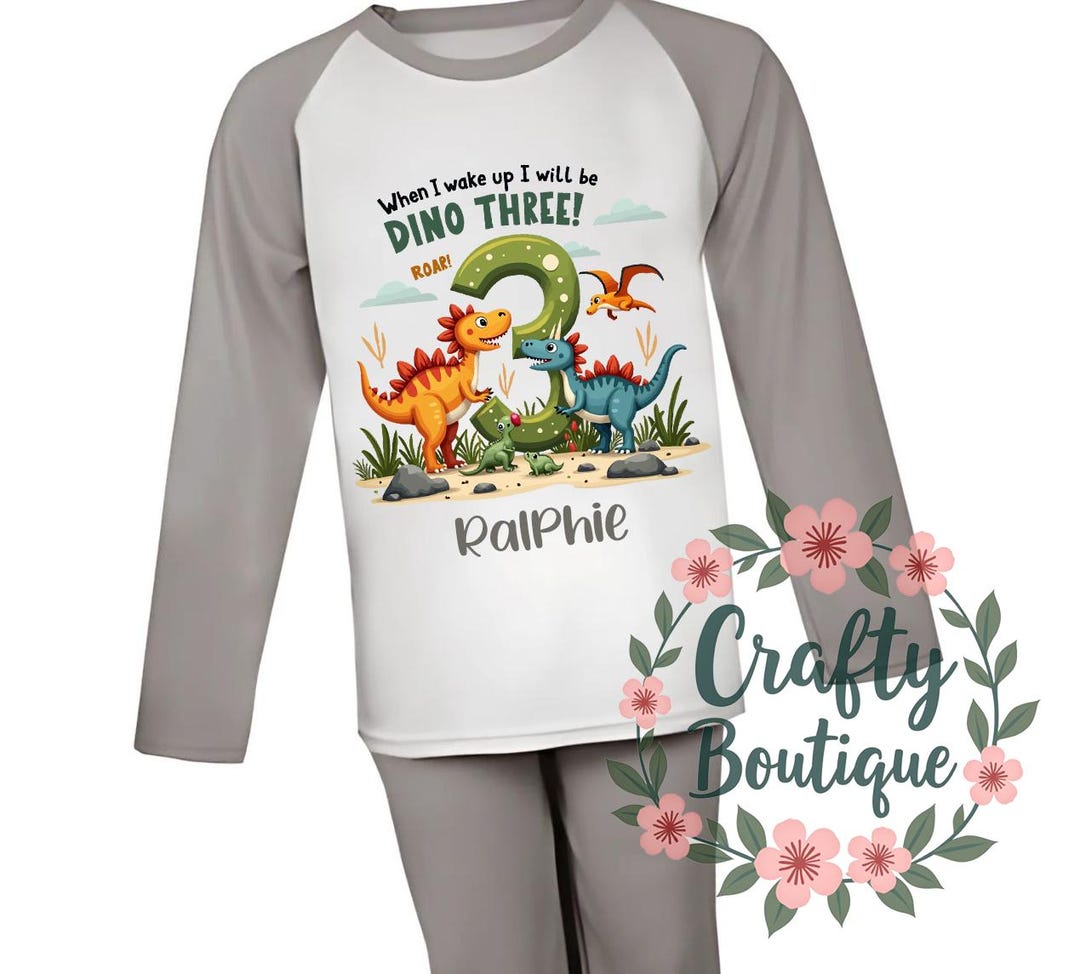 Personalized 3rd Birthday Dinosaur Pjs, Dino Theme Nightwear - 1056 - Etsy