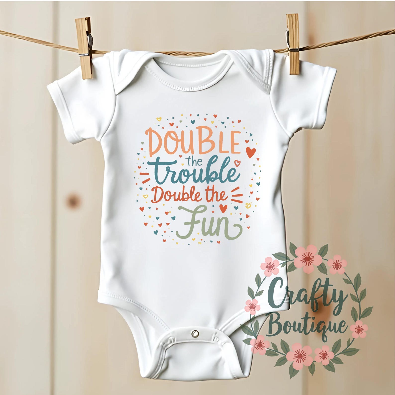 Double Trouble Twins Outfit, Twins Matching Tee, New Baby Gift, Baby ...