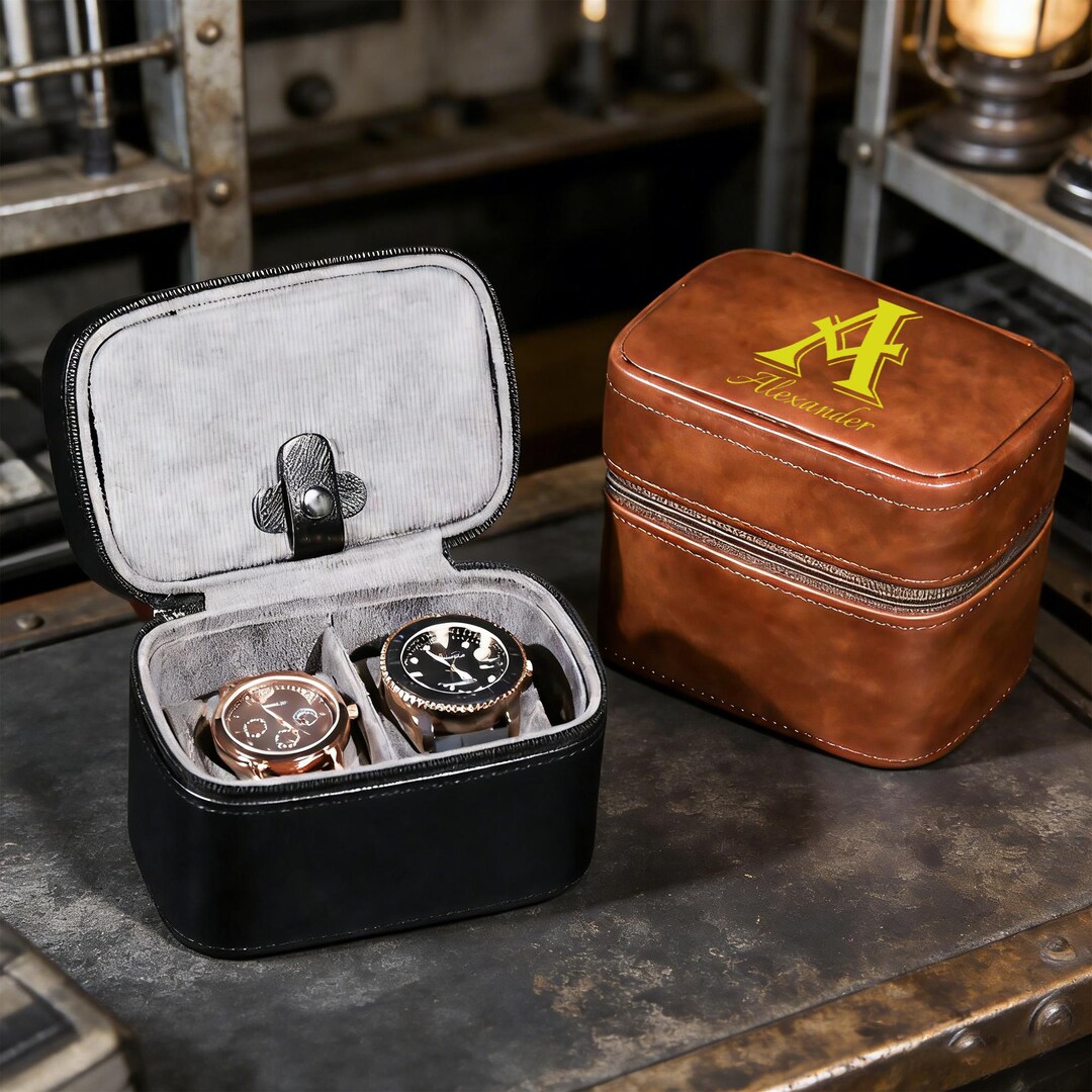 Personalized Leather Watch Box, Customized Gold Initials & Pattern ...