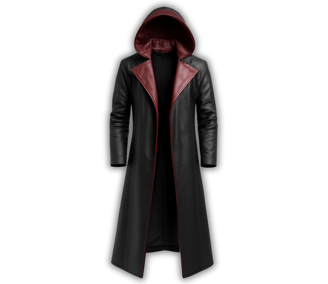 Real Leather Hooded Cyber-punk Trench Coat | Men's Long Coat - Leather ...