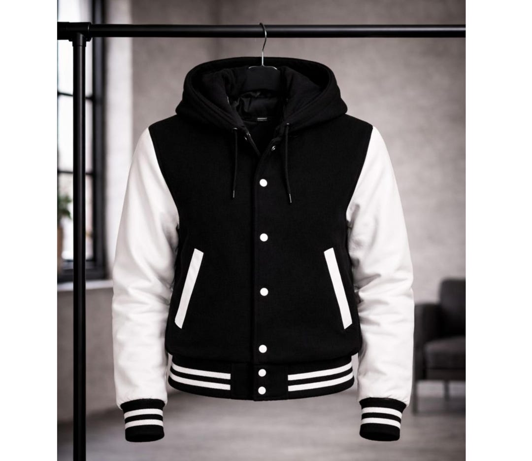 Black Varsity Letterman Jacket – Wool Body With Real Leather Sleeves ...