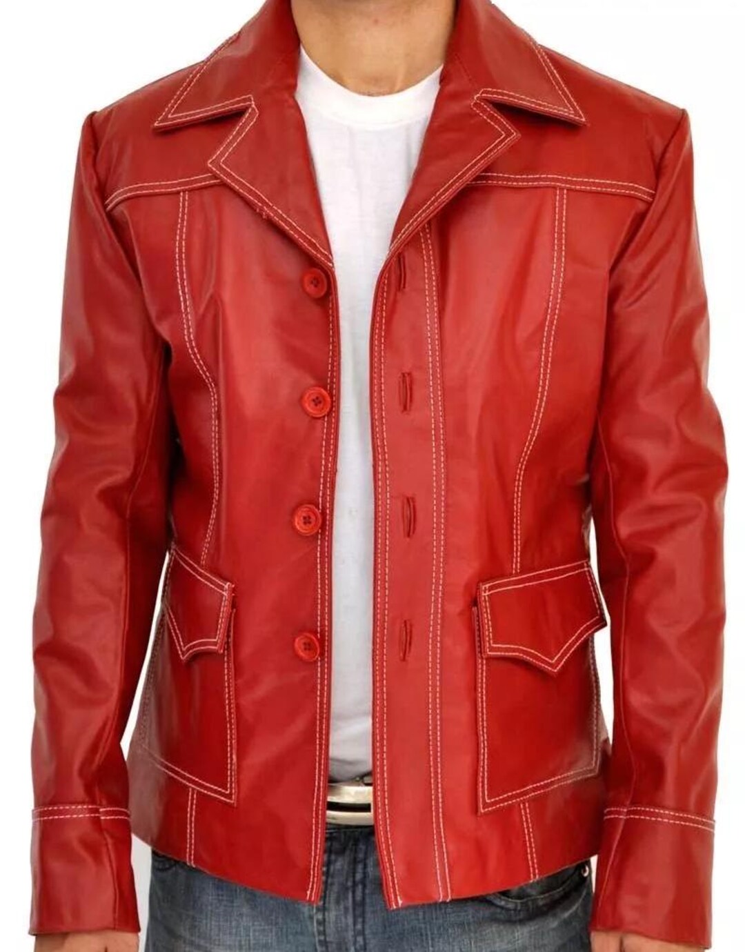 Fight Club Red Leather Jacket | Brad Pitt Jacket | Tyler Durden Mayhem ...