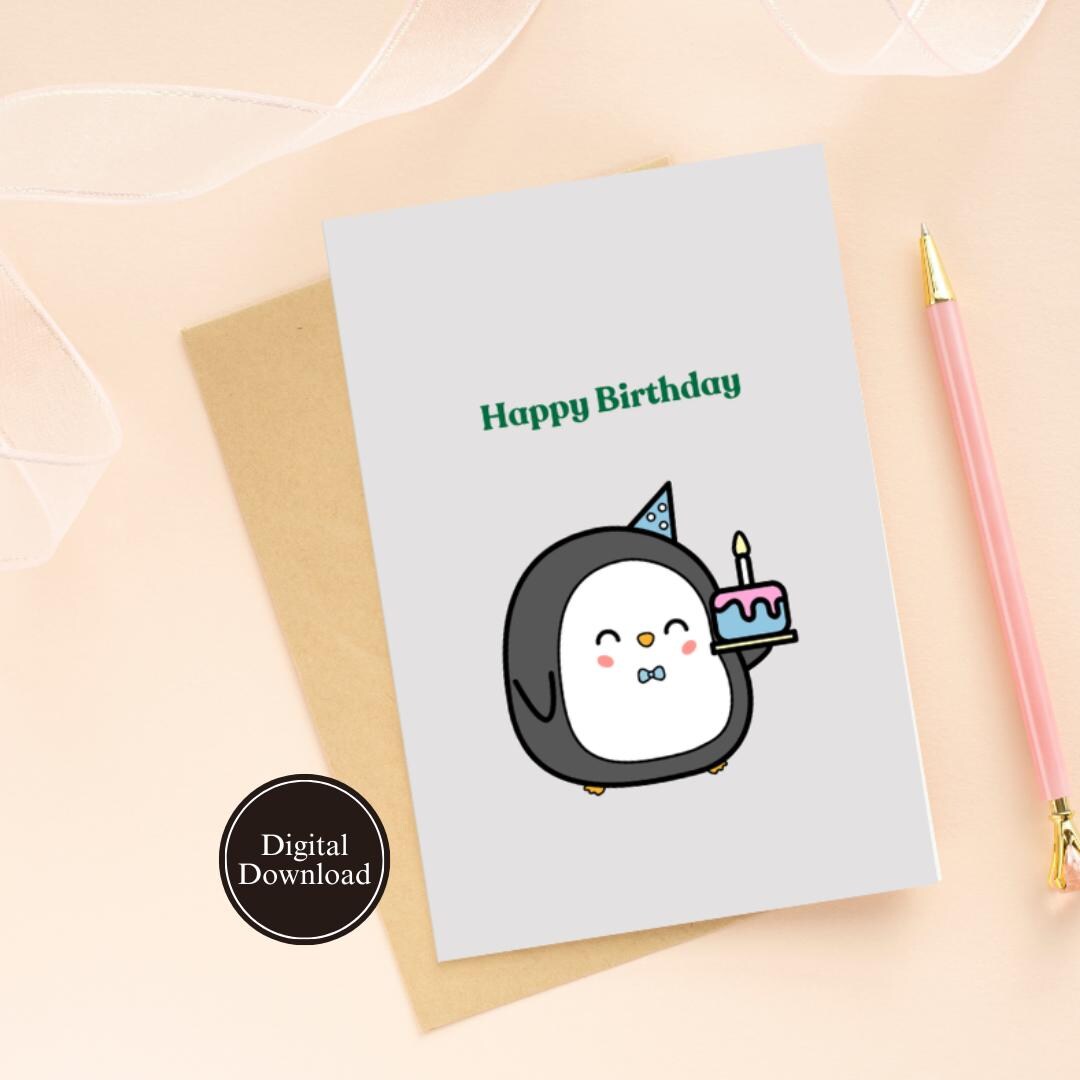 Printable Birthday Card,digital Download,cute Pingu Birthday Card - Etsy