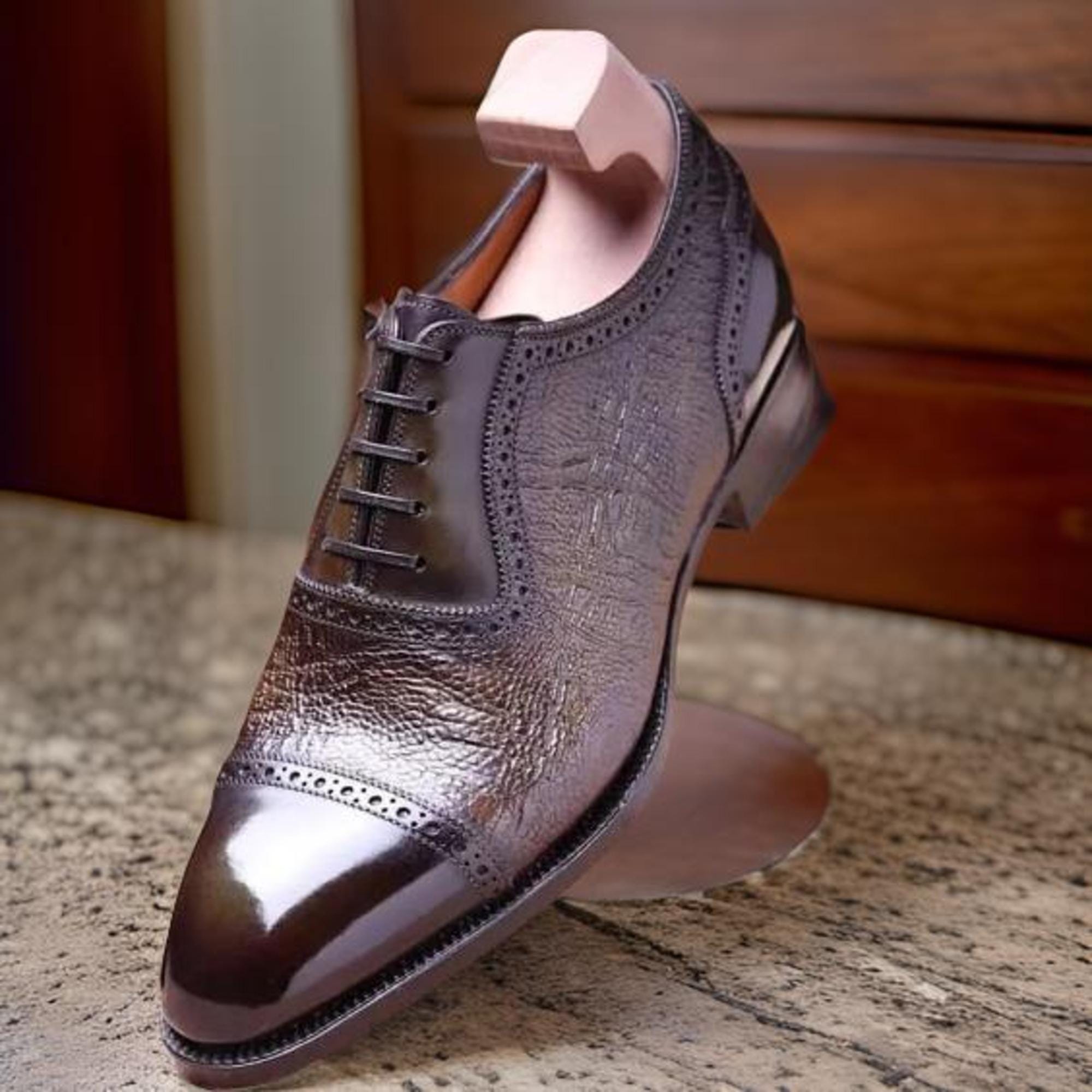 Handmade Men’s Dark Brown Leather Oxford Dress Shoes - Etsy