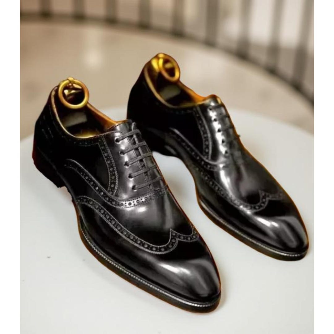 Handmade Men’s Black Leather Wingtip Brogue Shoes – Formal Dress Shoes ...