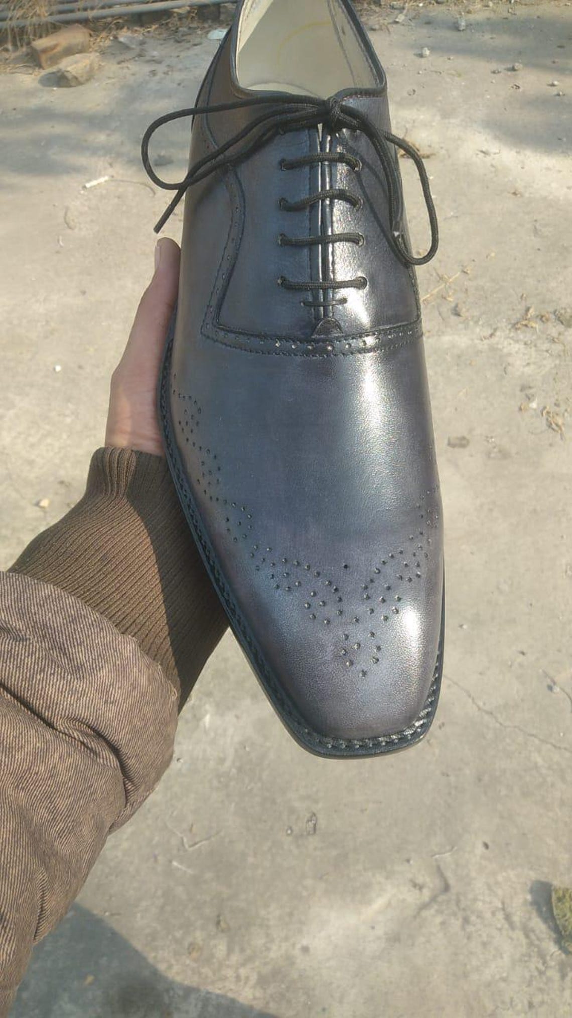 Handmade Men's Gray Oxford Brogue Leather Shoes - Etsy