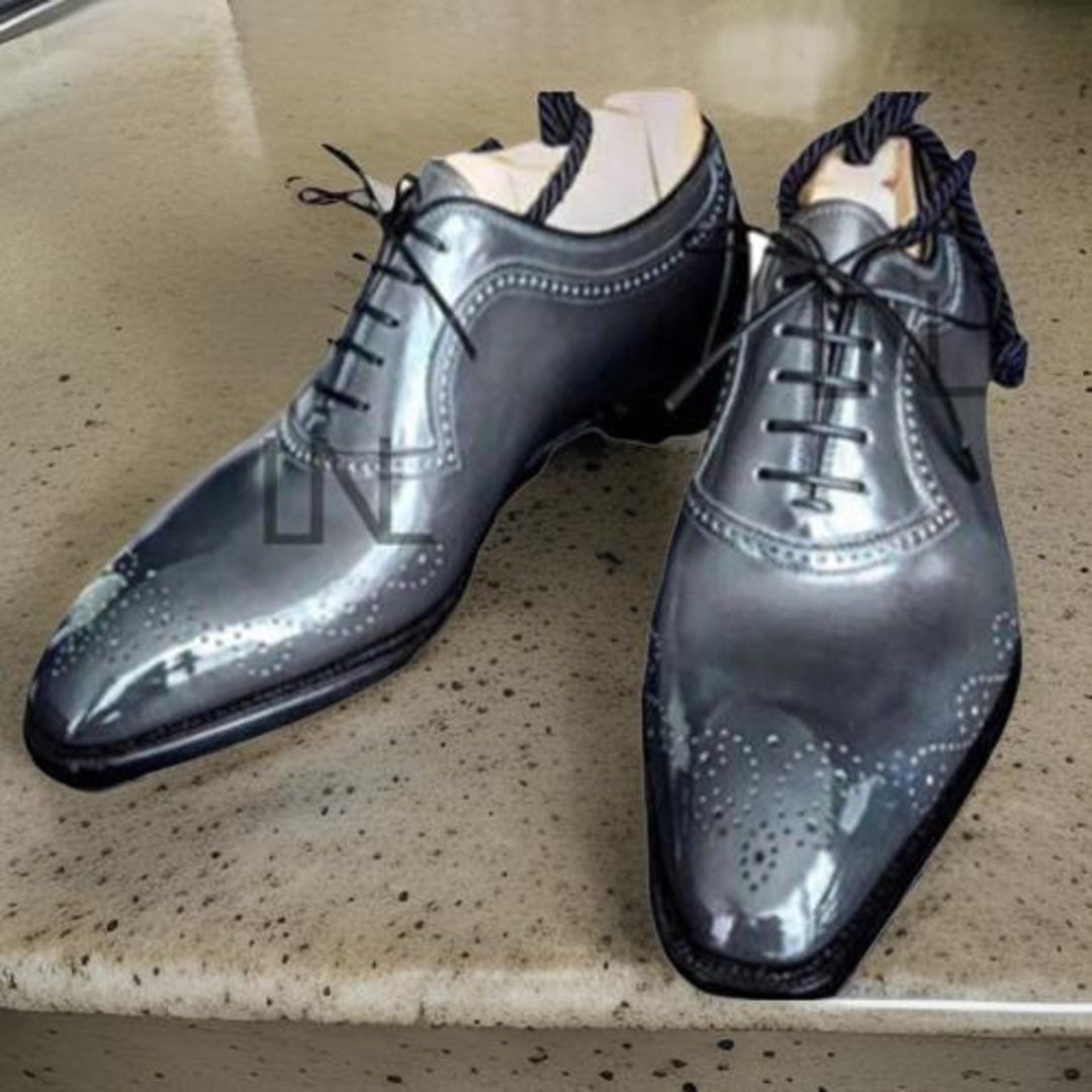 Handmade Men's Gray Oxford Brogue Leather Shoes - Etsy
