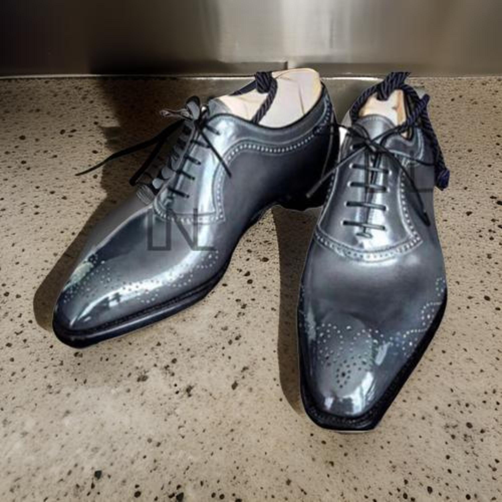 Handmade Men's Gray Oxford Brogue Leather Shoes - Etsy