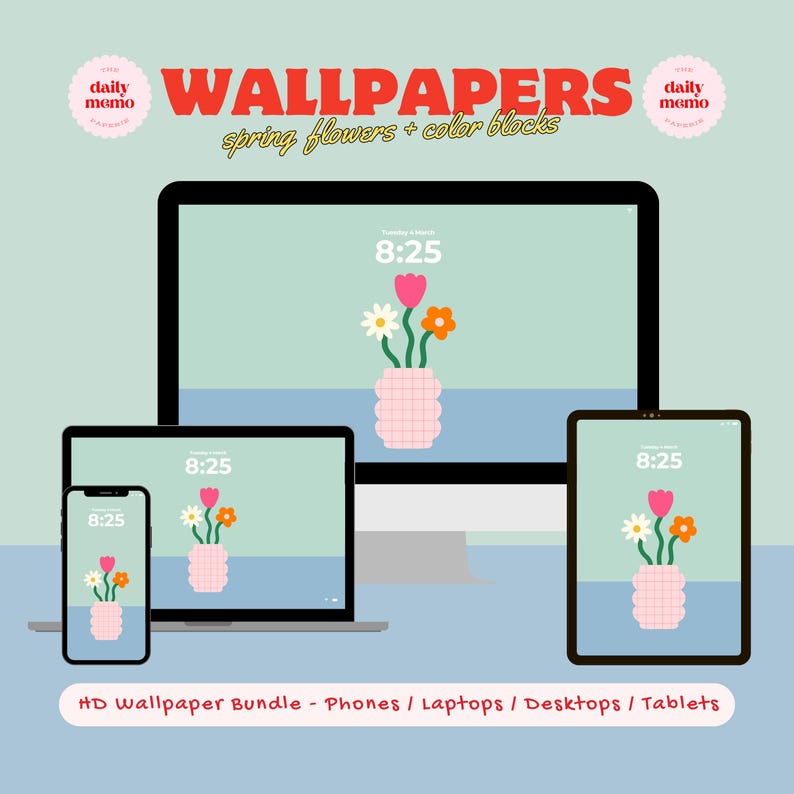 Minimalist Spring Floral Wallpaper: Pastel Color Block (digital ...